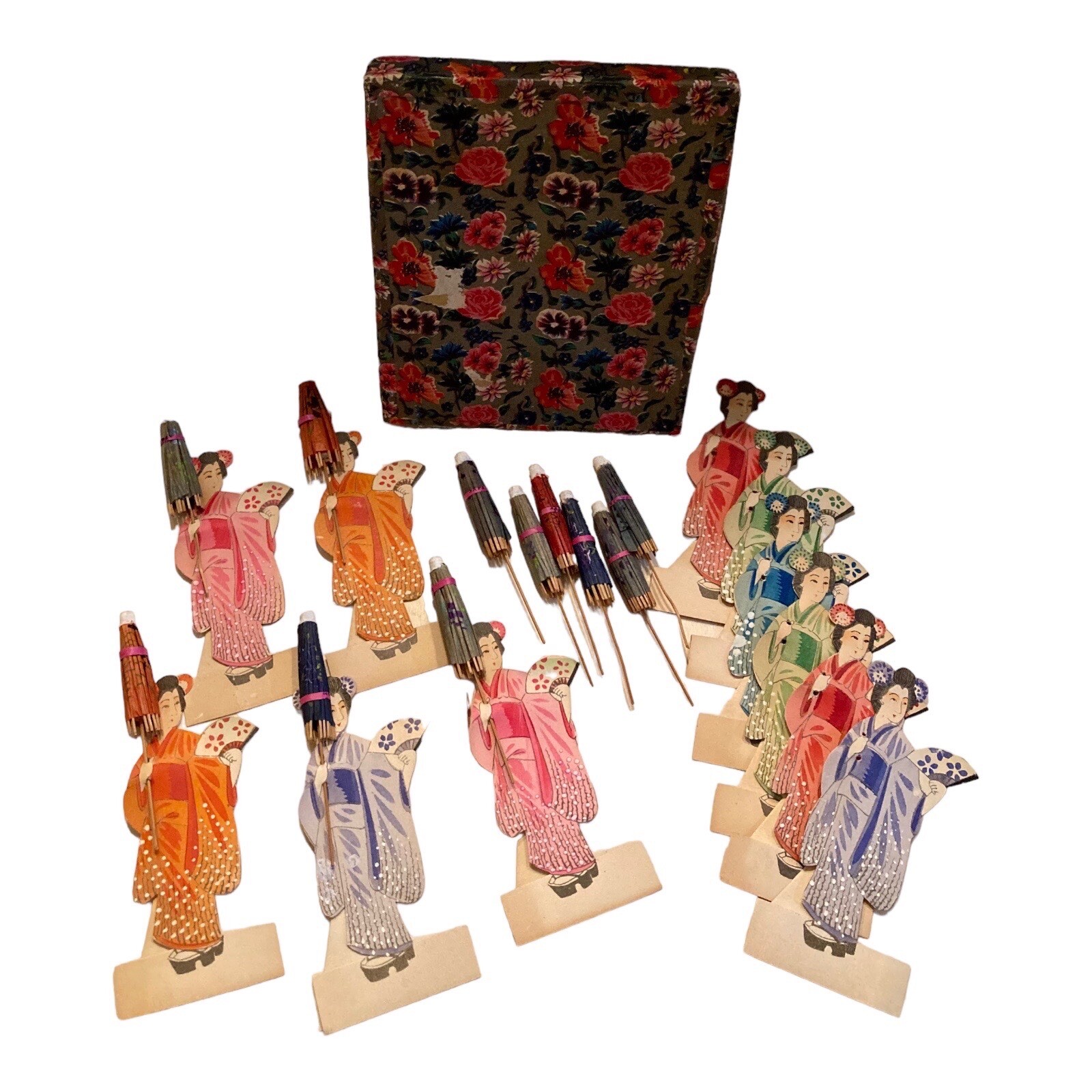 Vtg Geisha Paper Place Cards Parasol Umbrella Japan Box Of 11 Tabletop ...