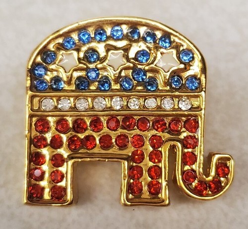 Republican Patriotic American Elephant Rhinestone Political Pin Pinback ...