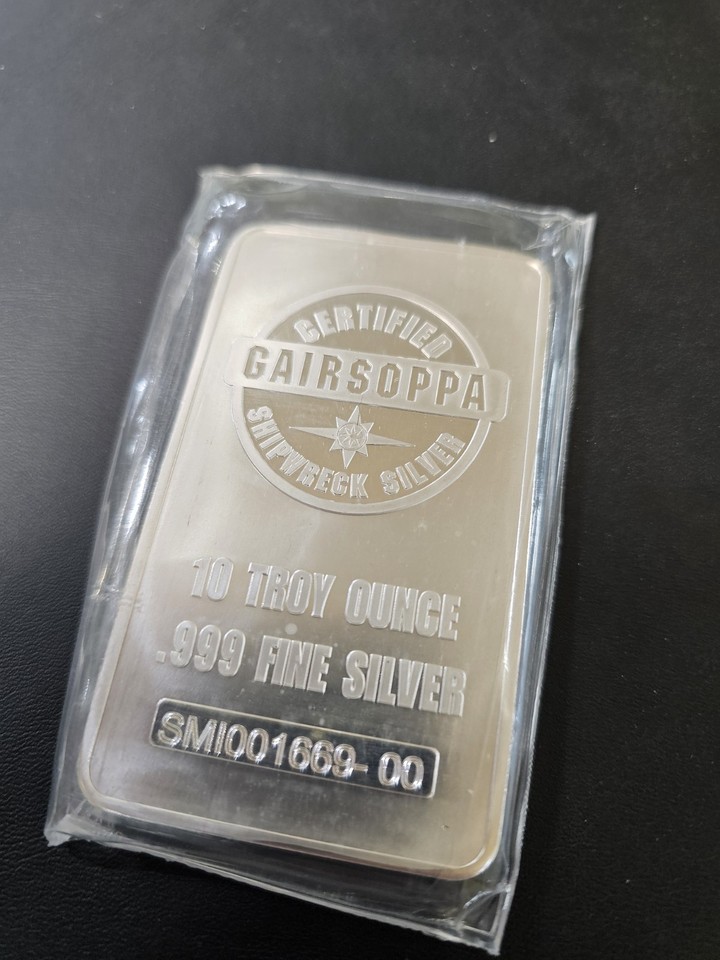 1 10 Troy oz. .999 Fine Silver Bar Certified Shipwreck Silver SS ...