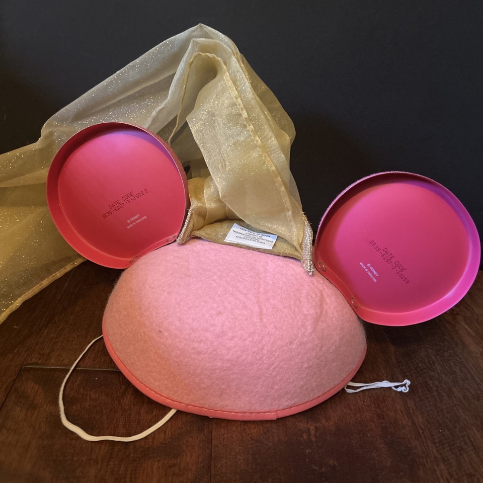 DISNEY PARK MINNIE MOUSE PRINCESS EARS HAT PINK CROWN CAP WITH VAIL | eBay