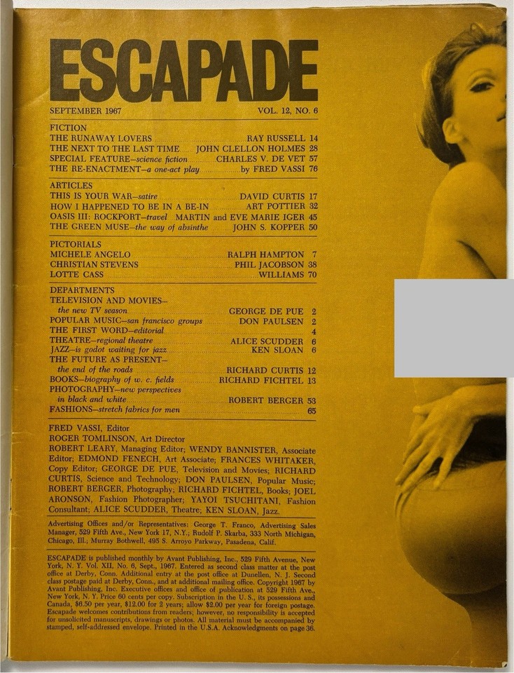 ESCAPADE Men's Magazine (Sep 1967) MICHELLE ANGELO Beat Generation Vintage Pinup | eBay