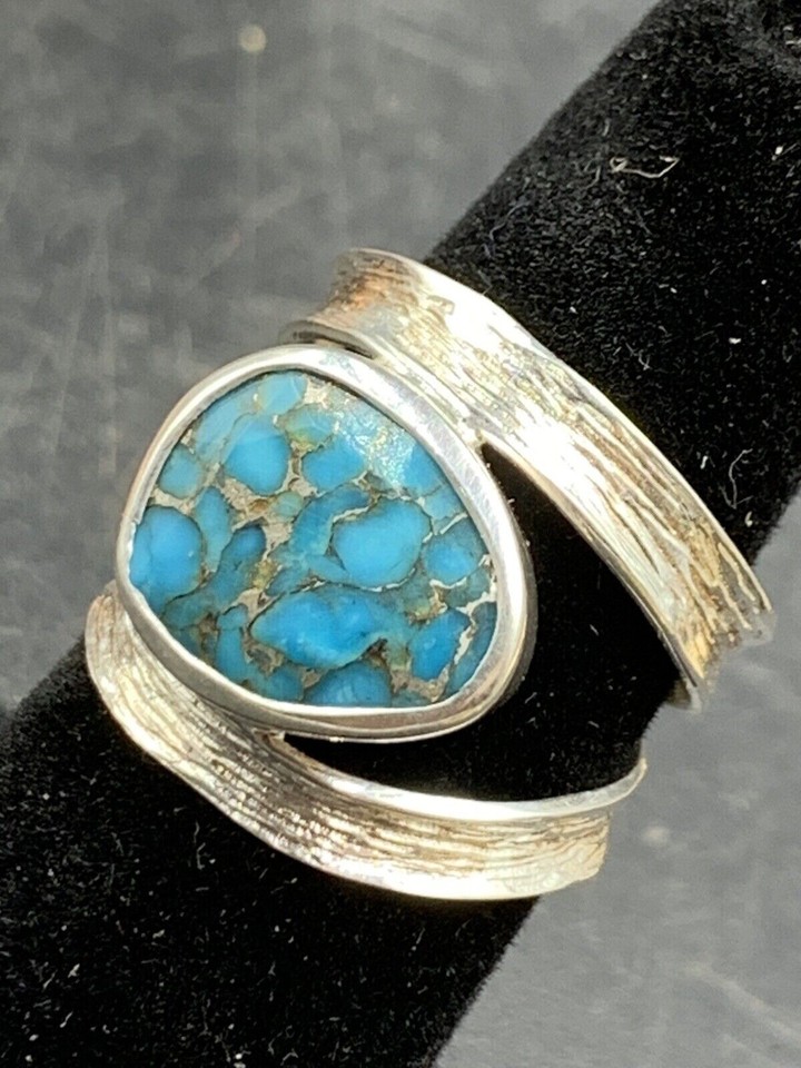Vintage Southwest Sterling Silver Natural Lander Blue Turquoise Ring Sz ...