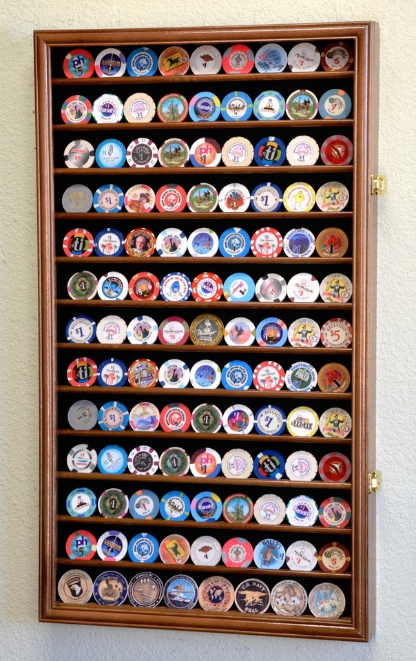 Large Coin Poker Casino Chip Display Case Cabinet Wall Rack 98% UV ...