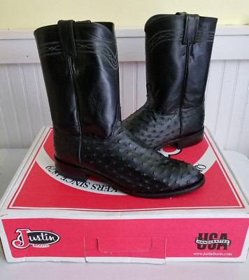 Justin Full Quill Ostrich Black Roper Cowboy Boots Mens 11D USA 2014 ...