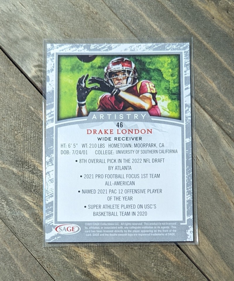 2022 Sage Artistry Silver Drake London RC Atlanta Falcons #46 | eBay
