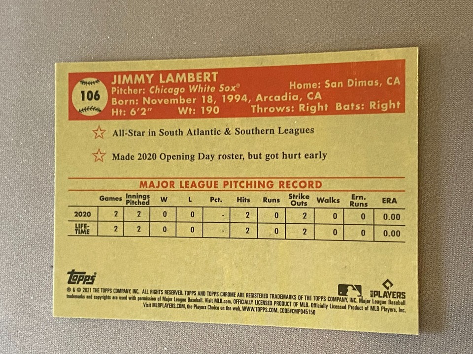 Jimmy Lambert 2021 Topps Chrome Platinum Anniversary #106 RC Chicago ...