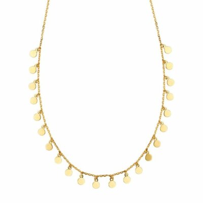 14K Solid Yellow Gold Baby Disk Disc Dangle Necklace - Adjustable 16 ...