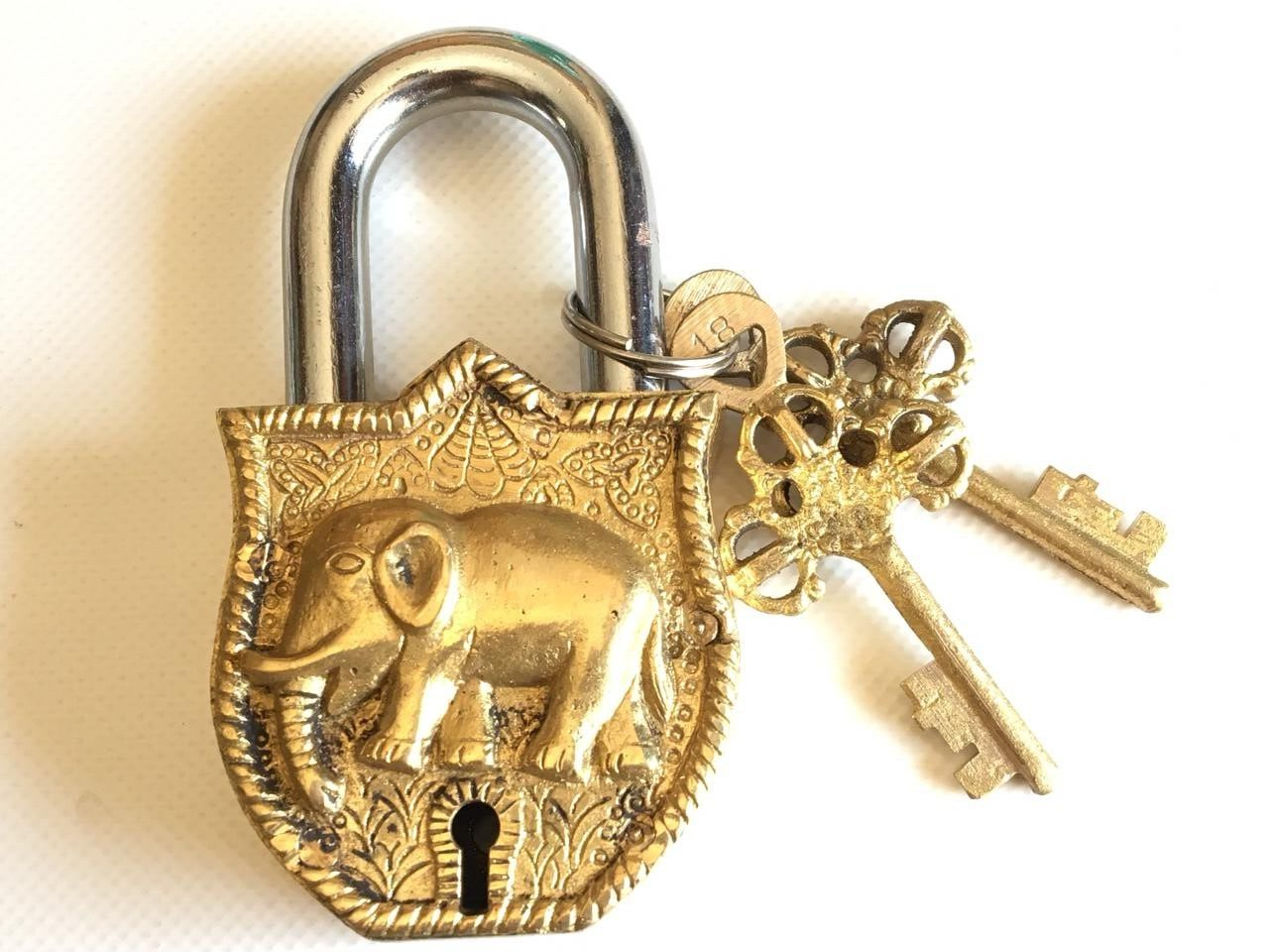 Vintage Style Antique Elephant Design Brass Security Lock with 2 Keys ...