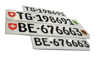 WHITE PAIR SWISS PLAIN PRESSED NUMBER PLATE METAL EMBOSSED ...