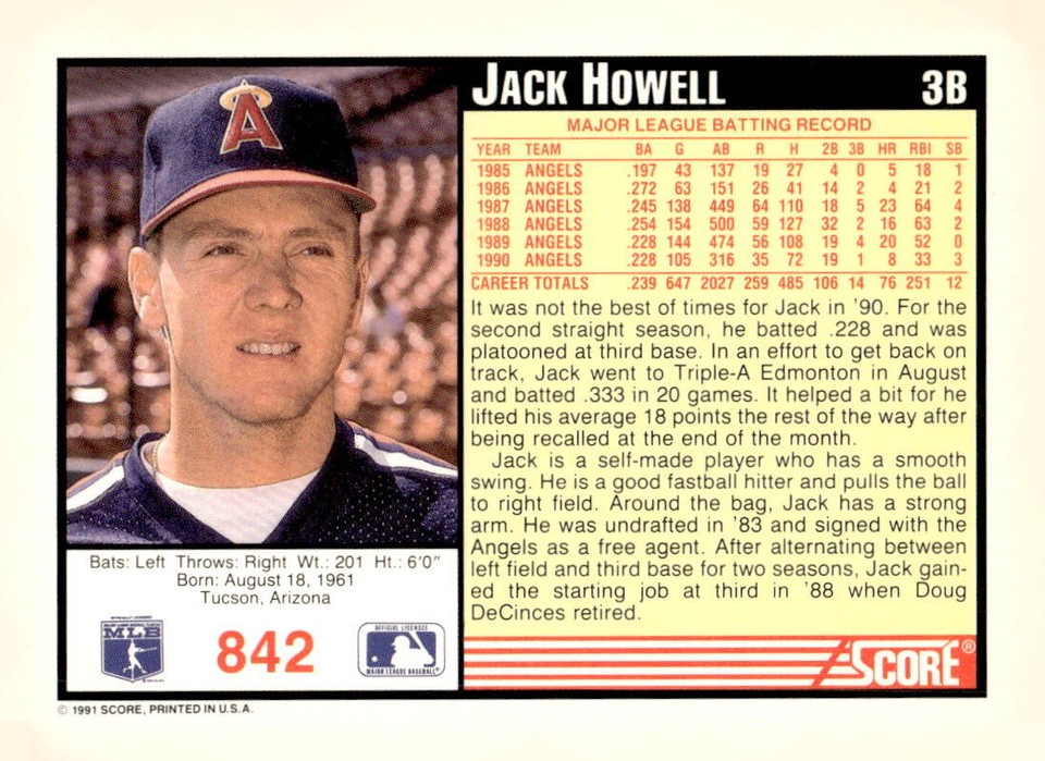 1991 Score #842 Jack Howell | eBay