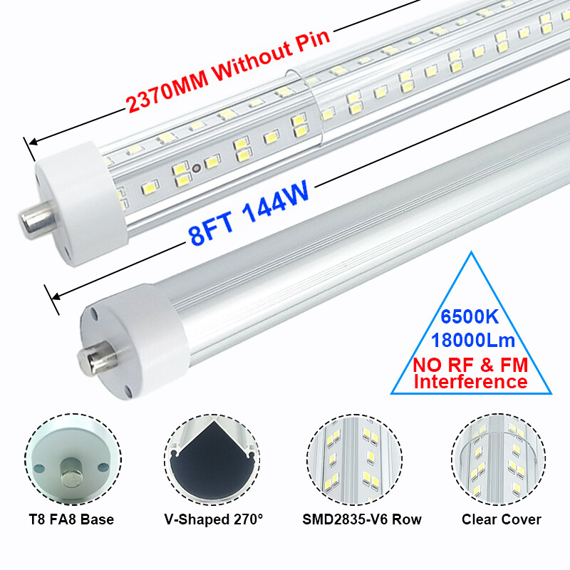 12/25 Pack 8FT Single Pin Bulbs 144W 18000Lm 6500K LED Tube Light FA8 ...