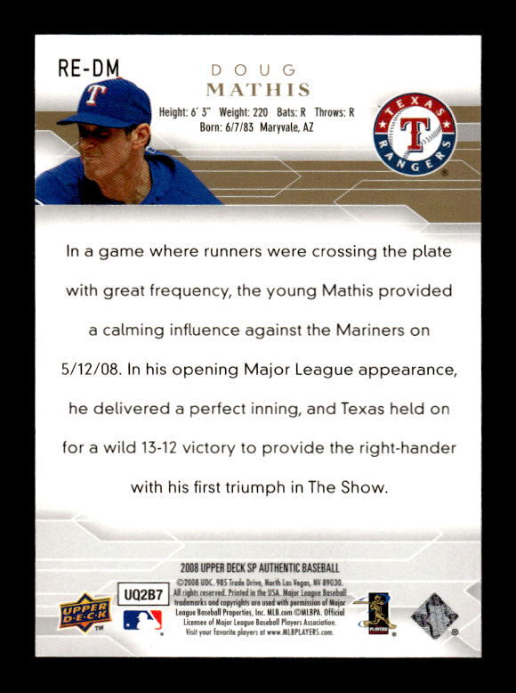 2008 SP Authentic Rookie Exclusives Autographs #DM Doug Mathis Auto ...