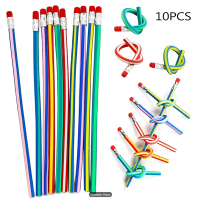 10 Pieces 7" Bendy Flexible Pencil With Eraser For Kids Writing School ...