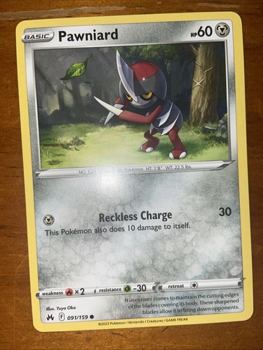 Pokémon TCG Pawniard Card Crown Zenith 091/159 Near Mint NM 2023 Yellow ...
