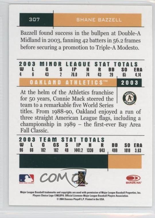 2004 Donruss Team Heroes Auto Shane Bazzell #307 Auto | eBay UK
