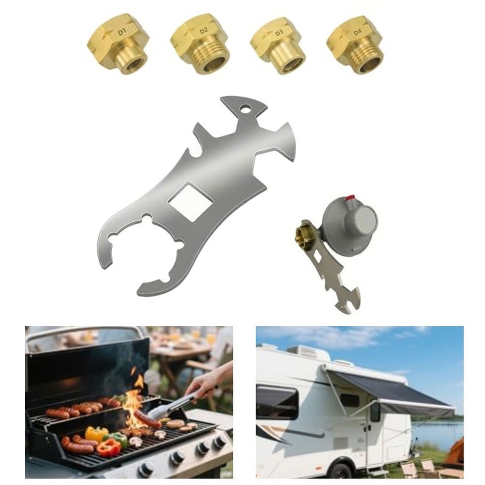 4 Gas Cylinder Adapters and 1 Key for Camper Caravan Gas Connection ...