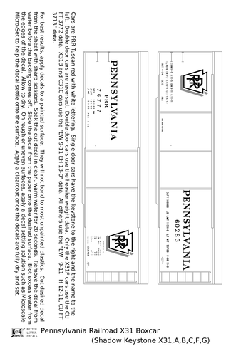 K4 G 1:24 Scale Decals Pennsylvania PRR X31 Boxcar White Shadow Herald ...