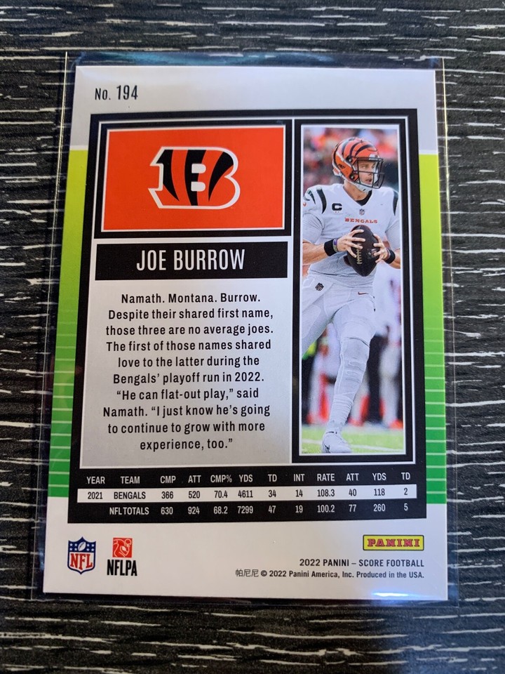 2022 Panini Score Gray Border Scorecard Joe Burrow #194 Cincinnati ...