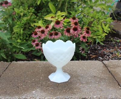 Vintage Milk Glass Napco 1184 Pedestal Footed Candy Dish Scallop Hatch ...