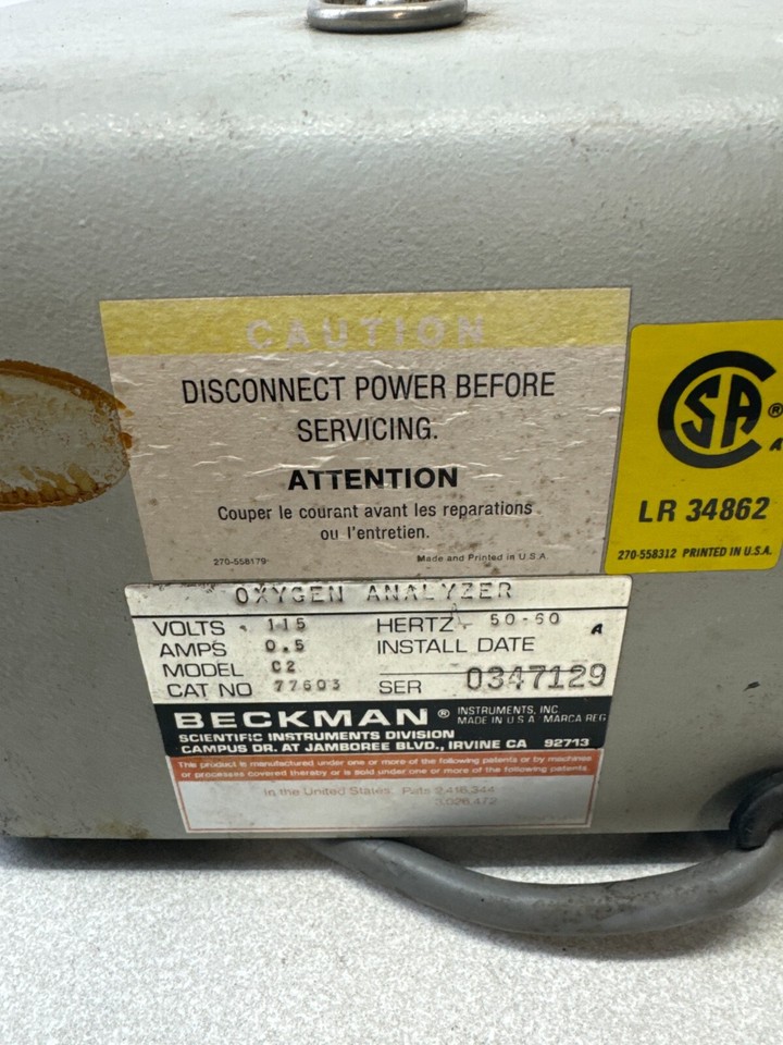 Vintage Beckman Instruments Model C2 Oxygen Analyzer Wired Gray 115 ...