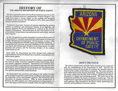 Arizona Department of Public Safety Shoulder Patch on a Department ...