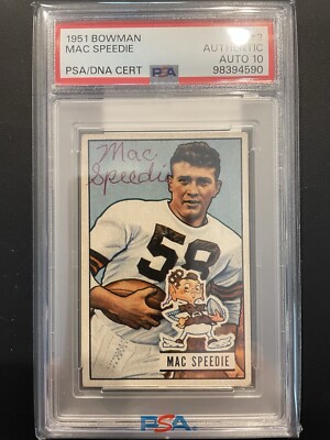 Mac Speedie signed 1951 Bowman Auto grade 10 2nd yr card Football HOF ...