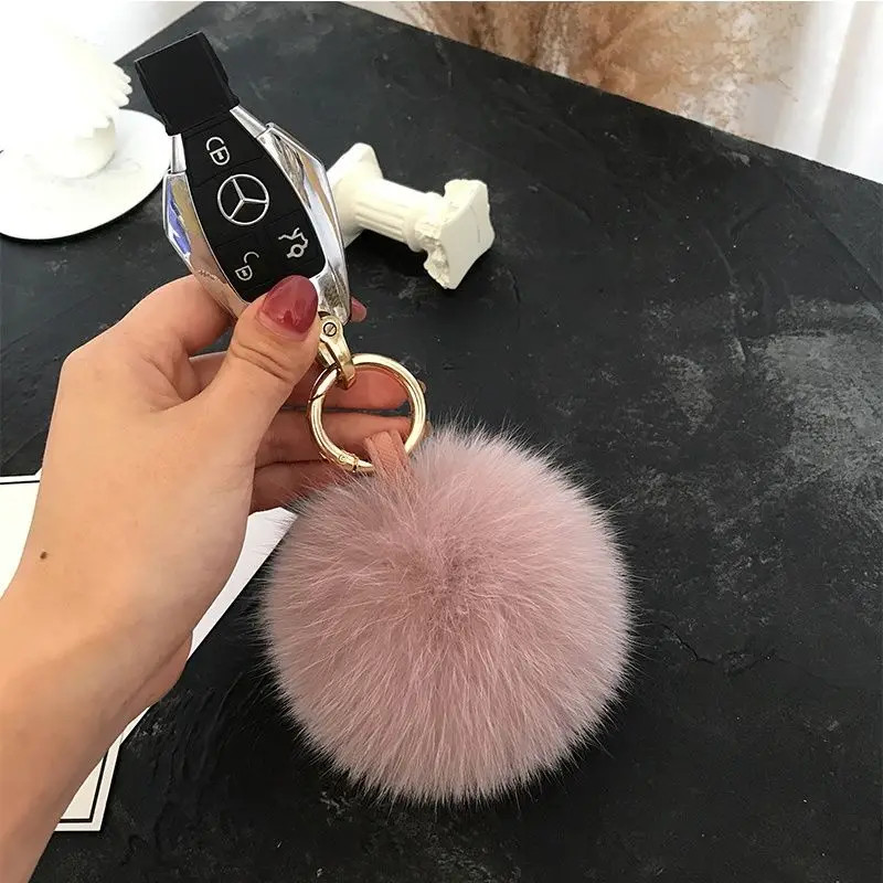 Fuzzy Bag Women Poms Ball Car Keychain Keyring Fluffy Pendant Real Fox ...