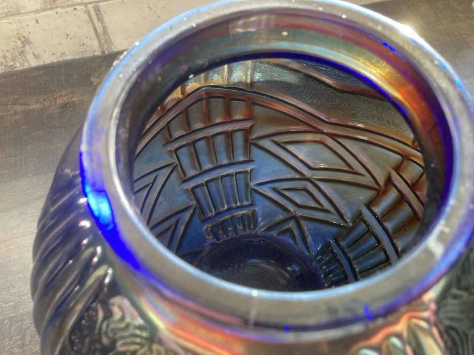 CARNIVAL GLASS ~ LIBOCHOVICE INCA BLUE VASE ~ | eBay
