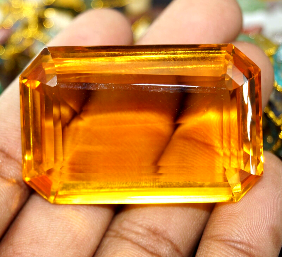 200 Ct Brazilian GIE Certified Natural Shiny Citrine Emerald Cut Loose ...