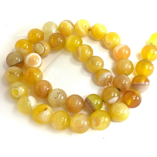 Natural Gold Yellow Stripe Agate Round Bead 15" Jewelry Making Gemstone ...