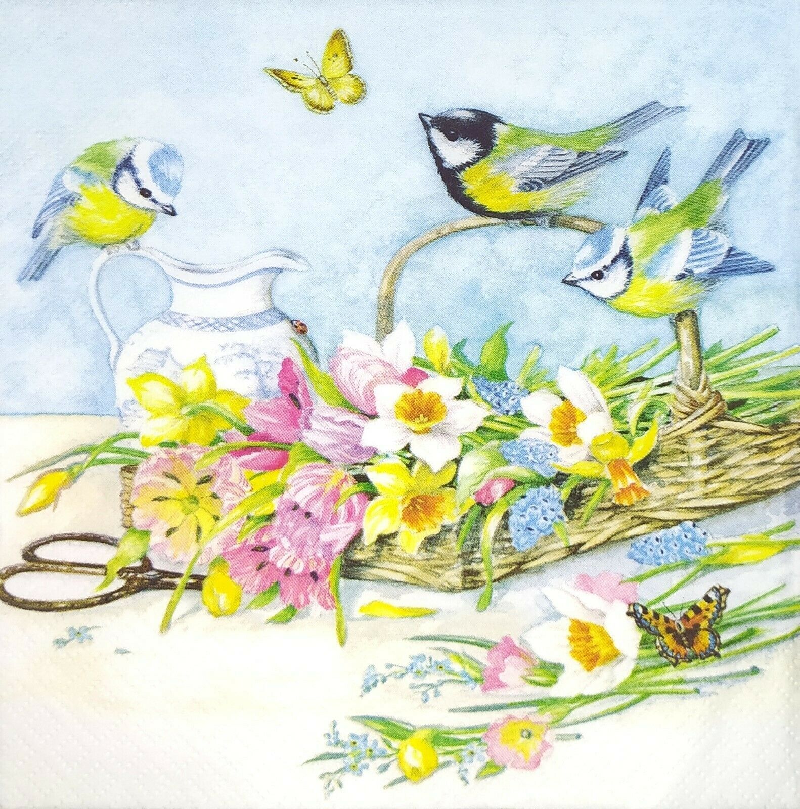 N475# 3x Single Paper Napkins For Decoupage Titmouse Birds With ...