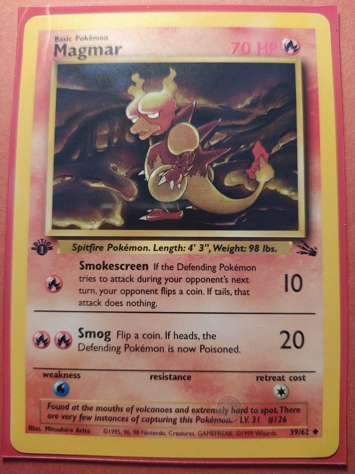 Magmar 1st Edition Fossil 1999 Uncommon Near Mint Pokemon Card 39/62 ...