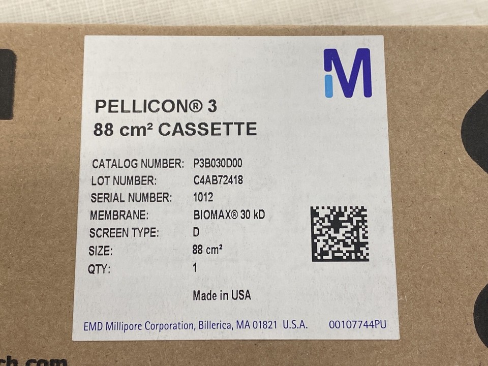 MILLIPORE Pellicon 3 Filter Cassette 88cm2 Biomax Membrane 30kDa TFF ...