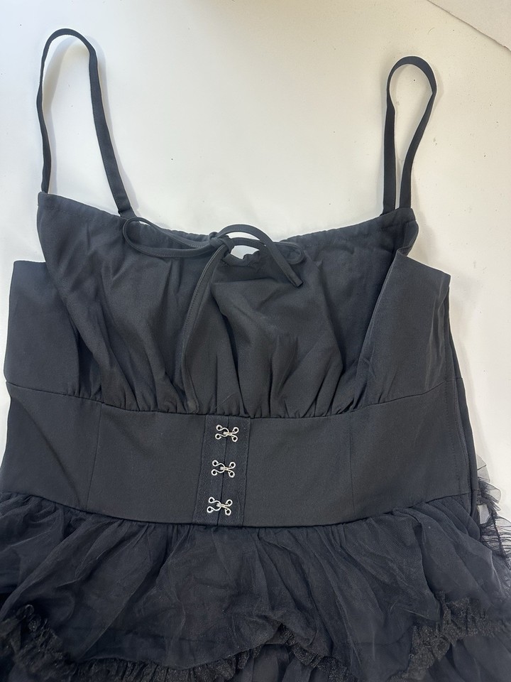 Hot Topic Dress Size L Black Corset Tiered Tulle Ruffle Cami Goth ...