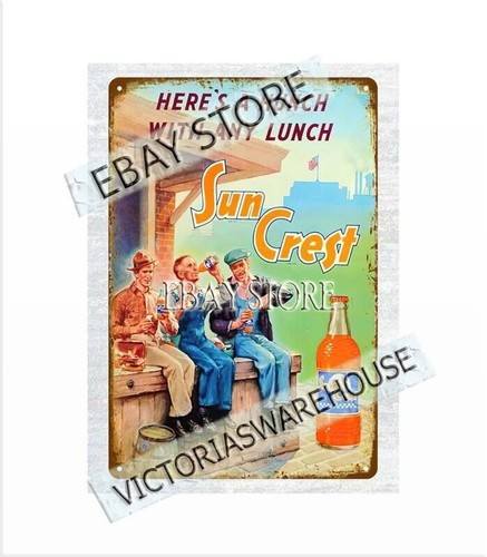 1940's Suncrest soda drink metal tin sign reproduction auto mancave | eBay