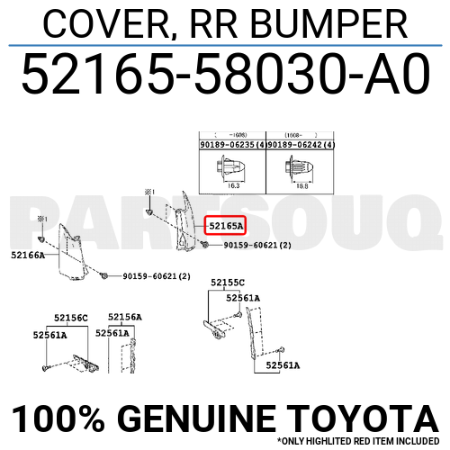 5216558030A0 Genuine Toyota COVER, RR BUMPER 52165-58030-A0 | eBay