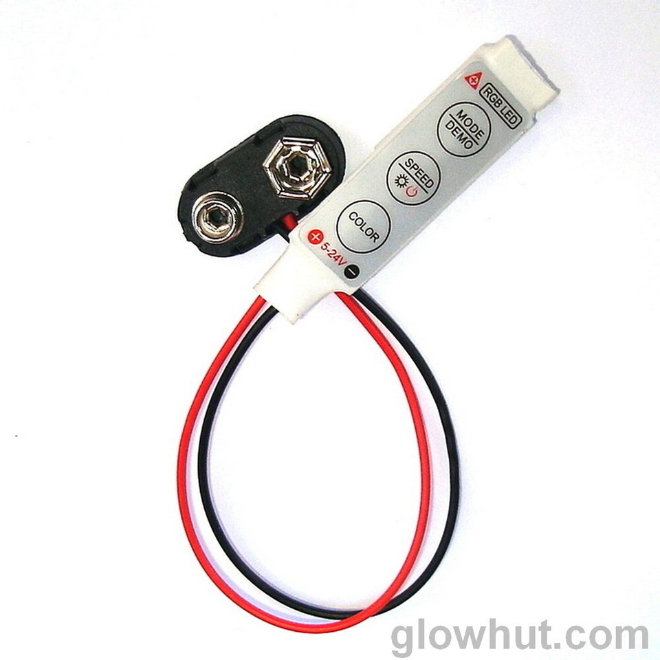 5050 RGB LED strip mini controller 9V battery connector IR RF remote ...