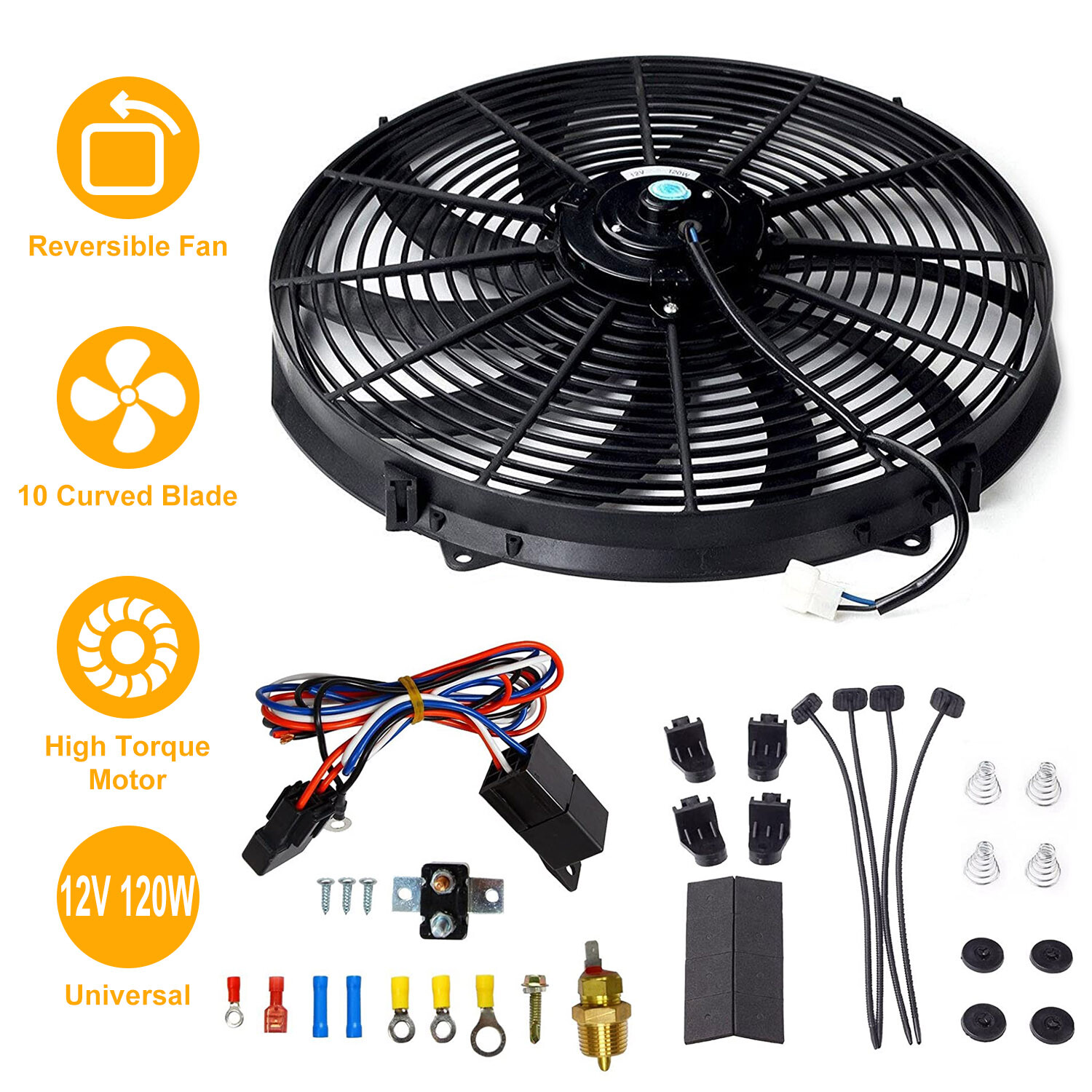 16 inch Electric Radiator Cooling Fan Universal Slim Fan Push Pull 12V ...