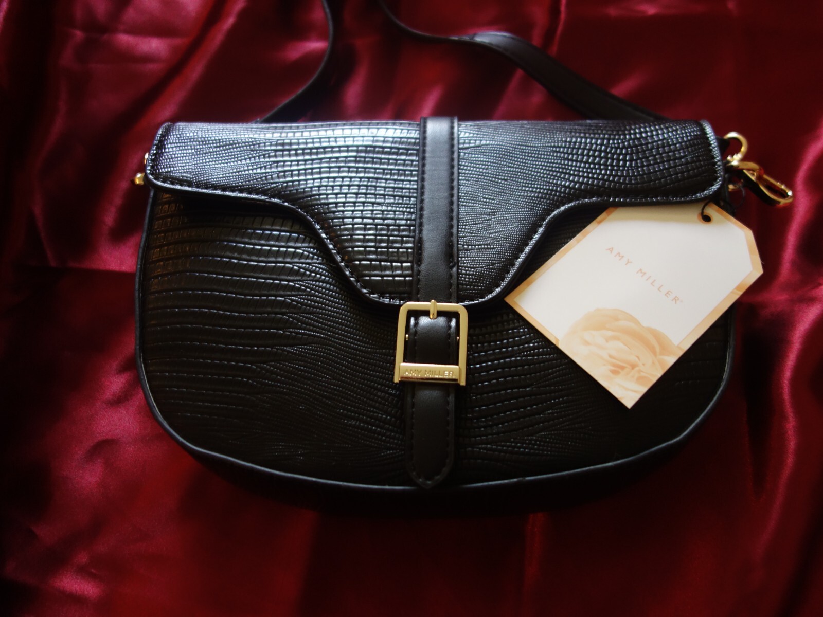 Amy Miller Black Faux Snake Crossbody Purse bag NEW | eBay