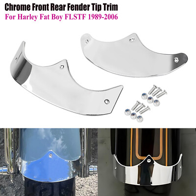 Chrome Front + Rear Fender Tip Trim Fit For Harley Fat Boy FLSTF 1989 ...