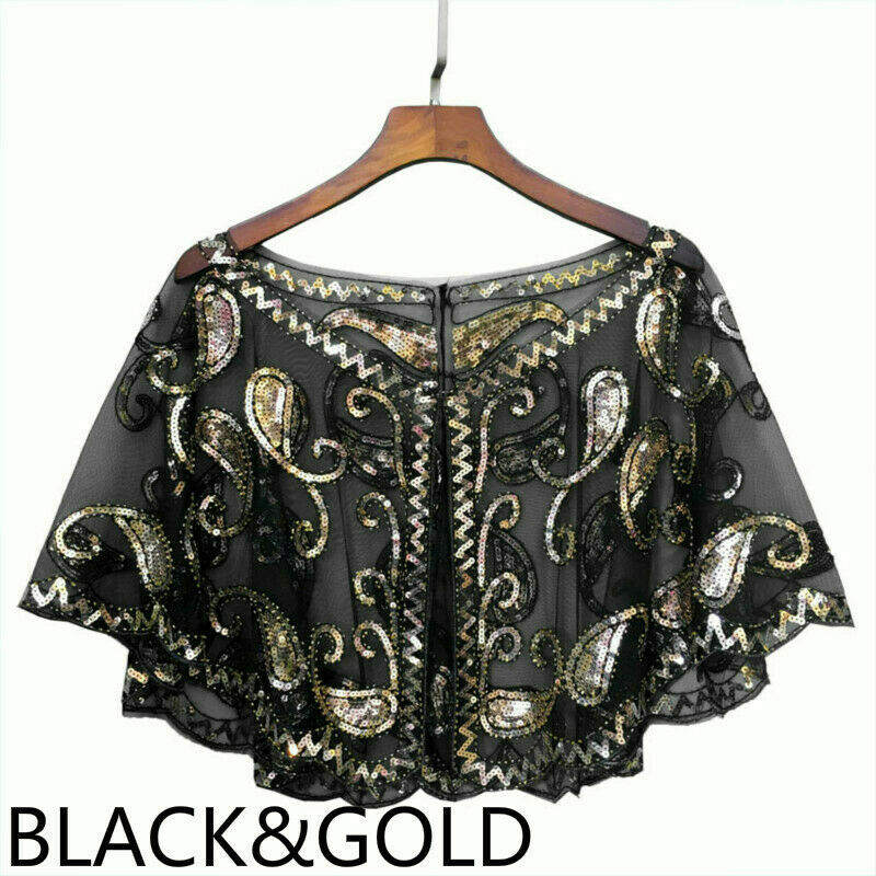 Lady Sequin Mesh Cape Bolero Shawl Wrap Wedding Bride Glitter Banquet ...