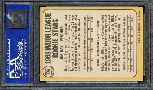 1968 TOPPS #539 JIM RAY/MIKE FERRARO PSA 10 (RC) MAJOR LEAGUE ROOKIES ...