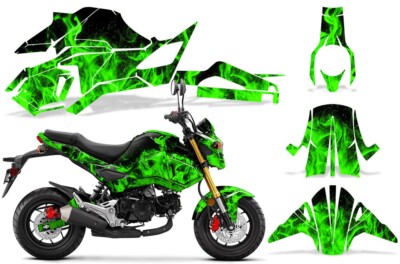 Graphics kit Sticker Decal Wrap for Honda Grom 2017-2020 FLAMES GREEN ...