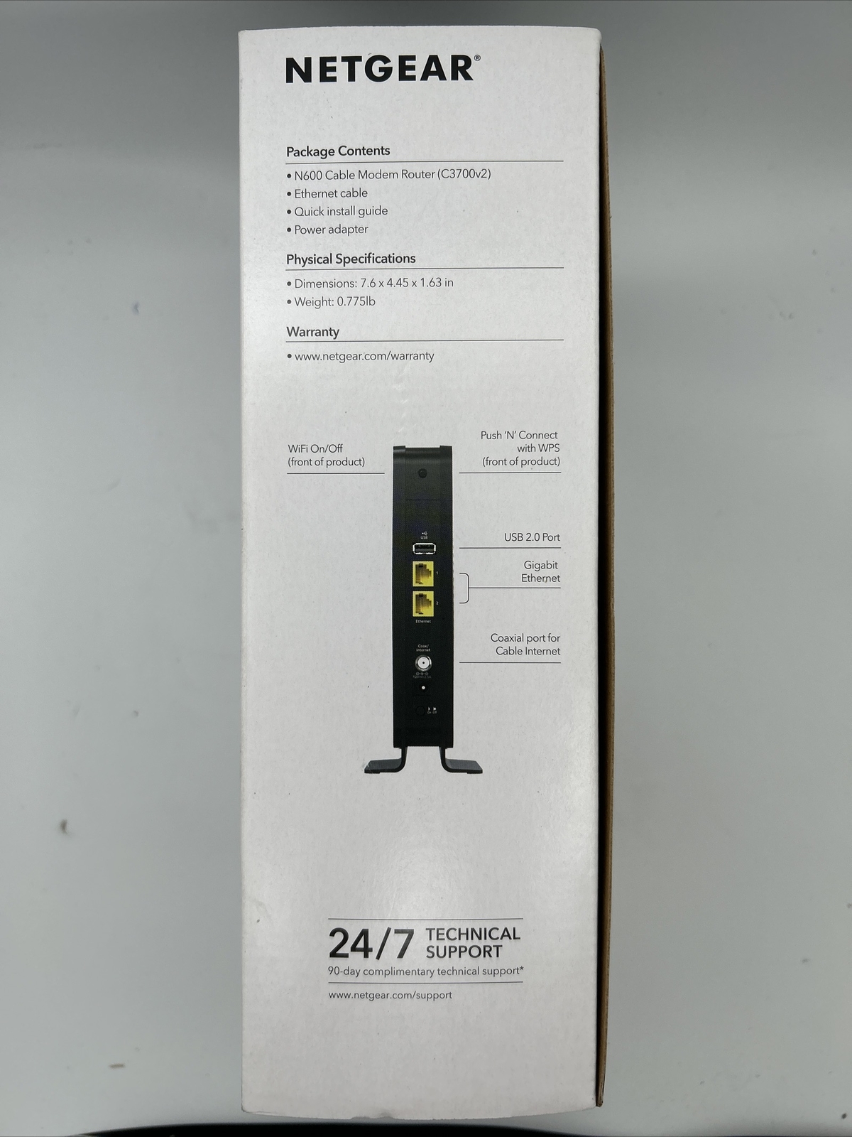 Netgear N600 WiFi Cable Modem Router C3700 802.11n Dual Band Gigabit ...
