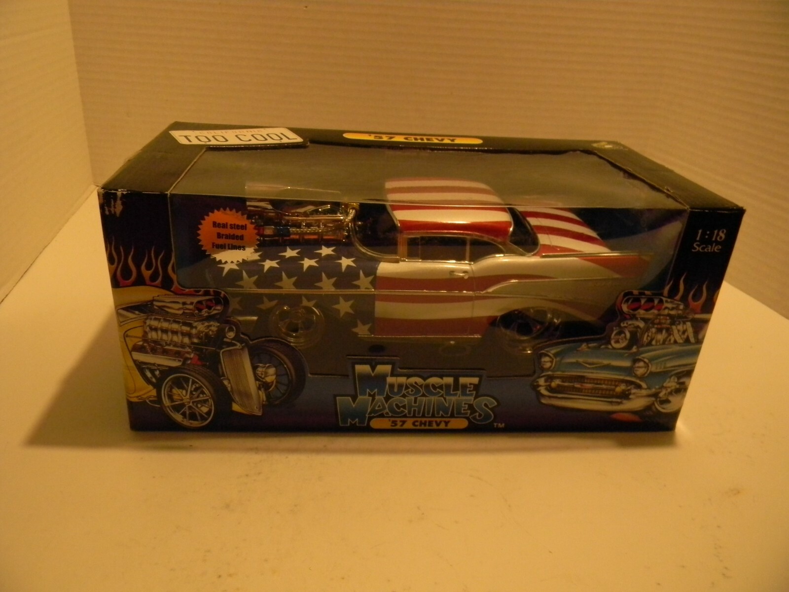 NIB FUN LINE MUSCLE MACHINES RED WHITE & BLUE FLAG 1957 CHEVY 1:18 | eBay