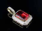 10K Yellow Gold Royal Red Lab Created Ruby Real Diamond Charm Pendant 1 ...
