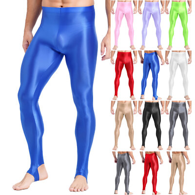 Men's Shiny Glossy Compression Pants Solid Color Yoga Workout Skinny ...