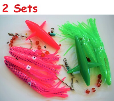 2 Sets DAISY CHAIN BAIT RIG BULB SQUID & BIRD TUNA MARLIN TROLLING ...