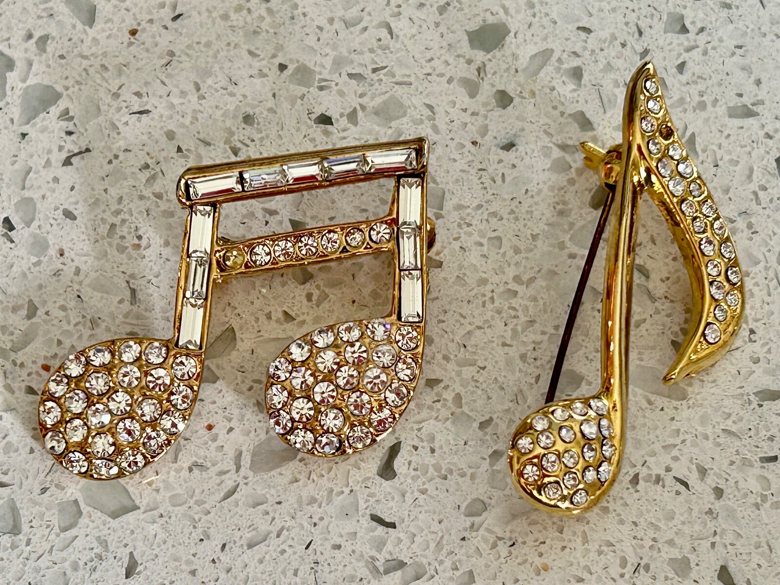 2 ~ Music Notes Brooch Pins Rhinestone & Gold Tone Metal - NICE! | eBay