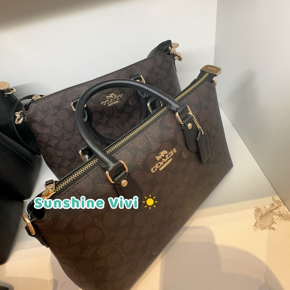 NWT COACH CW422 Georgia Satchel Bag In Signature Canvas Walnut/Black | eBay